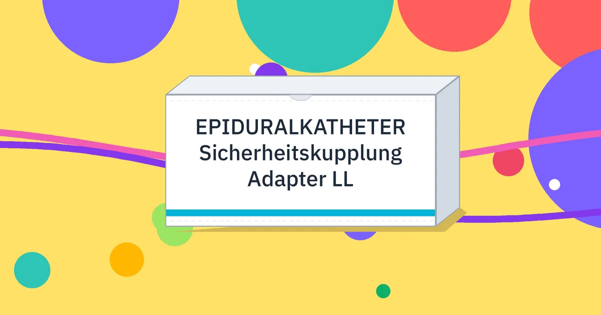 Symbolbild: Packung mit der Aufschrift EPIDURALKATHETER Sicherheitskupplung Adapter LL (PZN 02295011) – Verfügbarkeit und Bezug in Apotheken in Frankfurt am Main