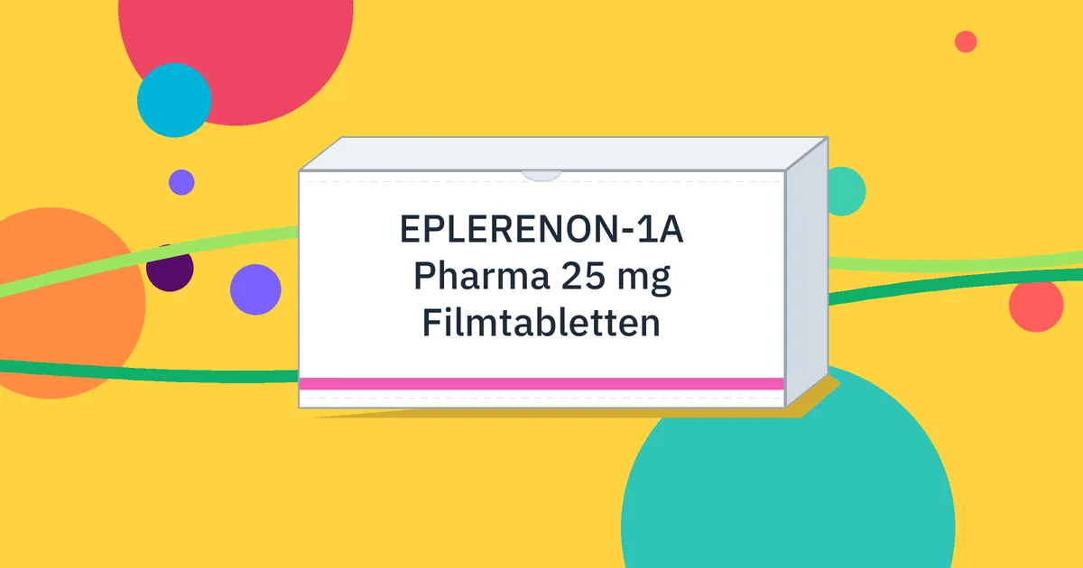 Symbolbild: Packung mit der Aufschrift EPLERENON-1A Pharma 25 mg Filmtabletten (PZN 10991167) – Verfügbarkeit und Bezug in Apotheken in Frankfurt am Main
