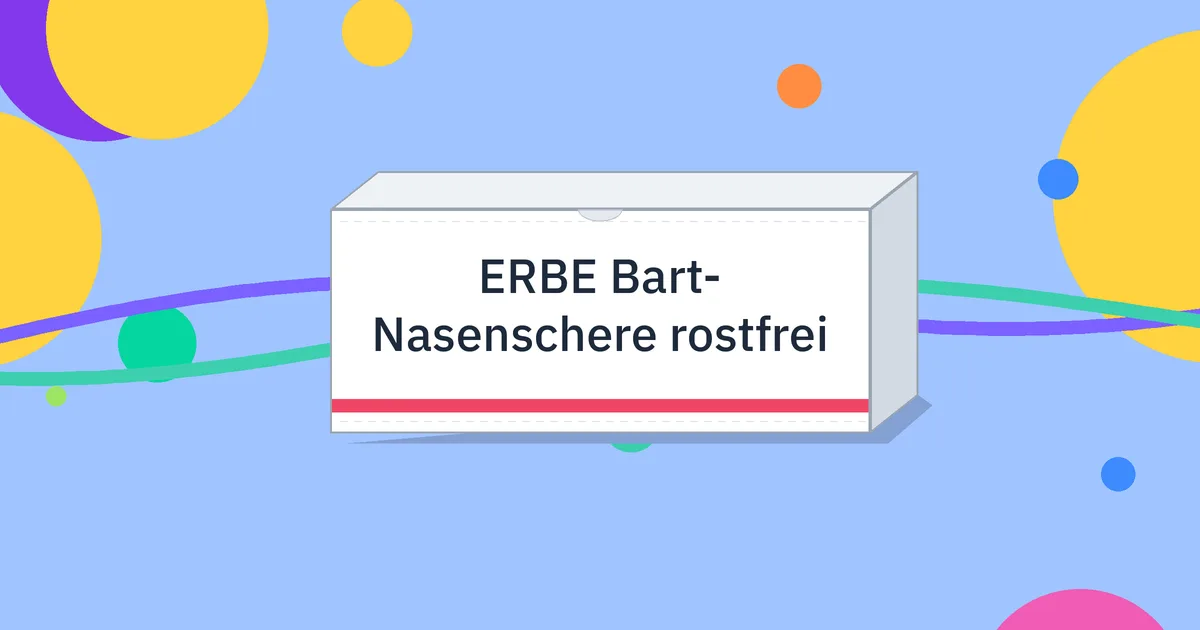 Symbolbild: Packung mit der Aufschrift ERBE Bart-Nasenschere rostfrei (PZN 20052884) – Verfügbarkeit und Bezug in Apotheken in Frankfurt am Main