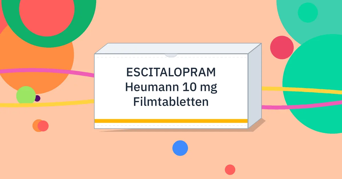 Symbolbild: Packung mit der Aufschrift ESCITALOPRAM Heumann 10 mg Filmtabletten (PZN 01941696) – Verfügbarkeit und Bezug in Apotheken in Frankfurt am Main