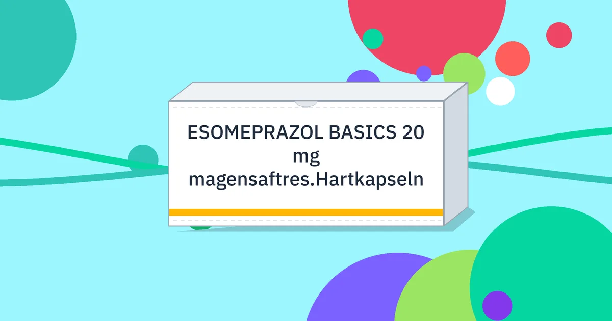 Symbolbild: Packung mit der Aufschrift ESOMEPRAZOL BASICS 20 mg magensaftres.Hartkapseln (PZN 15744344) – Verfügbarkeit und Bezug in Apotheken in Frankfurt am Main