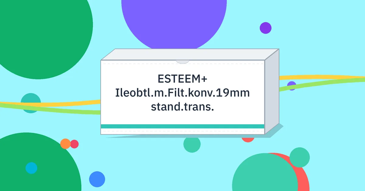 Symbolbild: Packung mit der Aufschrift ESTEEM+ Ileobtl.m.Filt.konv.19mm stand.trans. (PZN 06460168) – Verfügbarkeit und Bezug in Apotheken in Frankfurt am Main