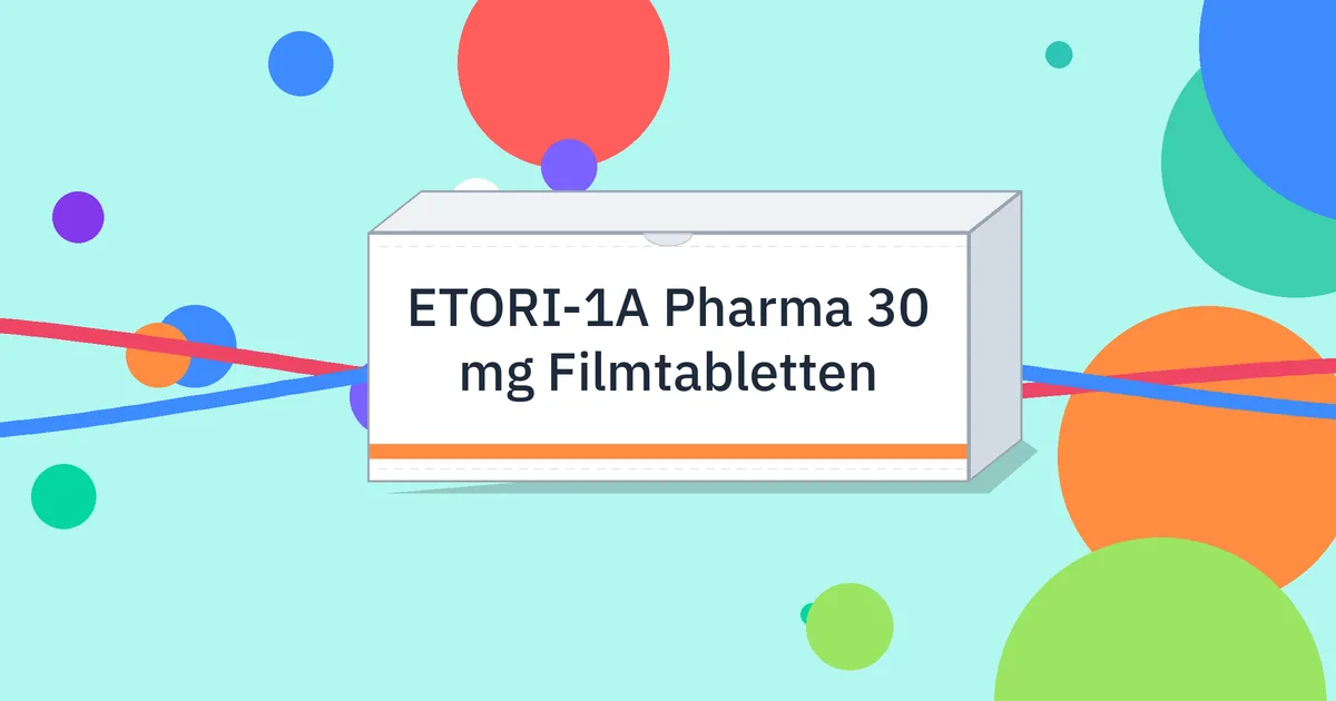 Symbolbild: Packung mit der Aufschrift ETORI-1A Pharma 30 mg Filmtabletten (PZN 12422137) – Verfügbarkeit und Bezug in Apotheken in Frankfurt am Main