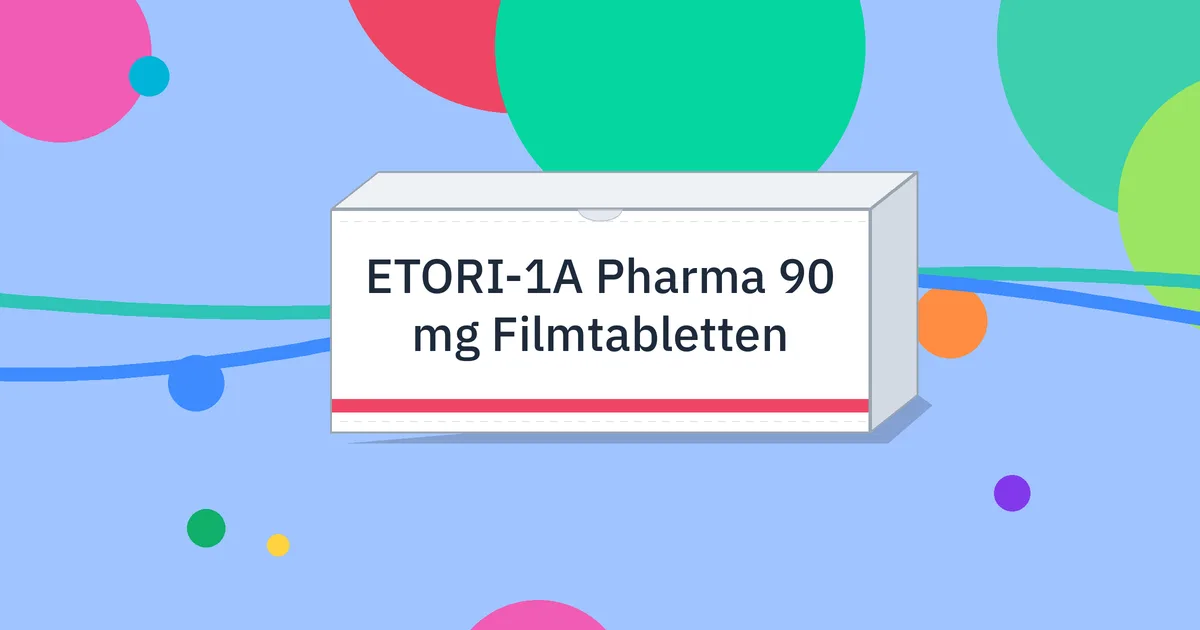 Symbolbild: Packung mit der Aufschrift ETORI-1A Pharma 90 mg Filmtabletten (PZN 12422232) – Verfügbarkeit und Bezug in Apotheken in Frankfurt am Main