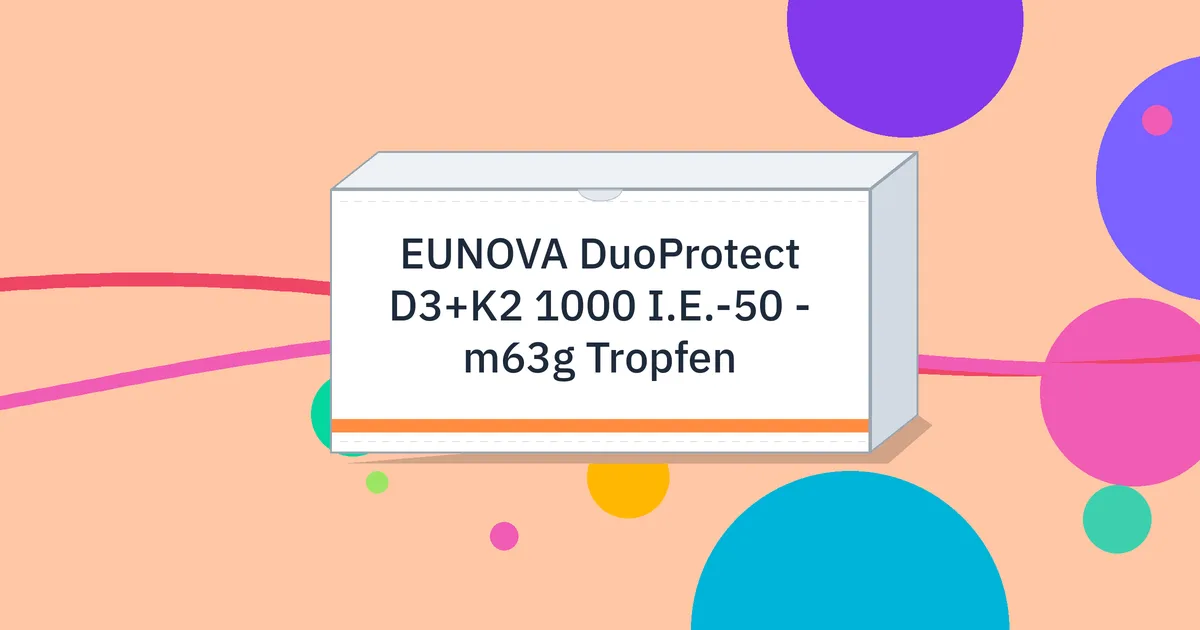 Symbolbild: Packung mit der Aufschrift EUNOVA DuoProtect D3+K2 1000 I.E.-50 -m63g Tropfen (PZN 14133578) – Verfügbarkeit und Bezug in Apotheken in Frankfurt am Main