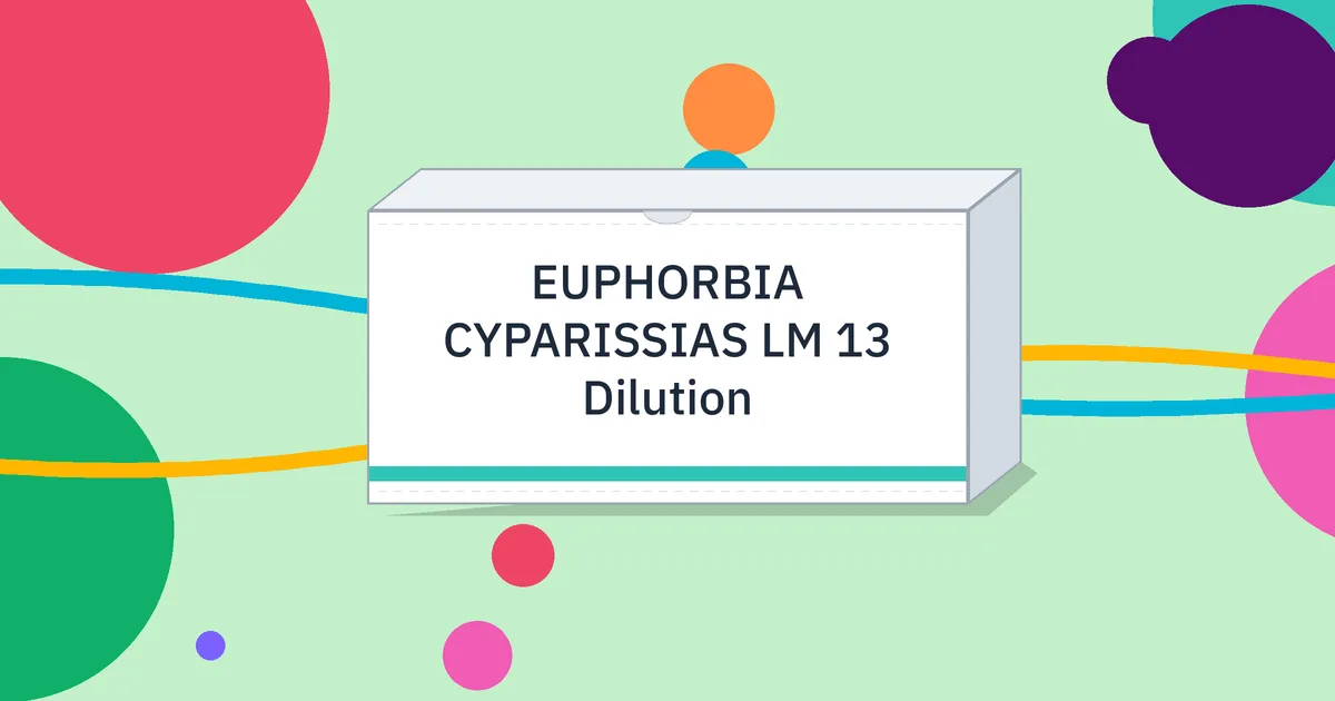 Symbolbild: Packung mit der Aufschrift EUPHORBIA CYPARISSIAS LM 13 Dilution (PZN 13481863) – Verfügbarkeit und Bezug in Apotheken in Frankfurt am Main