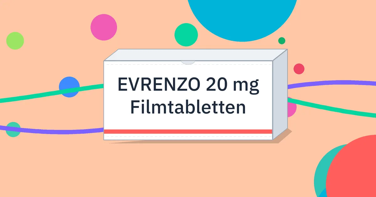 Symbolbild: Packung mit der Aufschrift EVRENZO 20 mg Filmtabletten (PZN 19224216) – Verfügbarkeit und Bezug in Apotheken in Frankfurt am Main