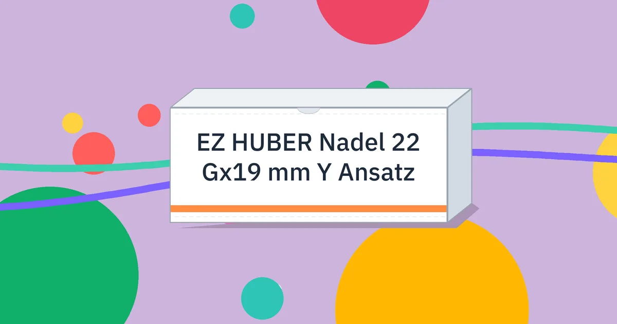 Symbolbild: Packung mit der Aufschrift EZ HUBER Nadel 22 Gx19 mm Y Ansatz (PZN 09042514) – Verfügbarkeit und Bezug in Apotheken in Frankfurt am Main