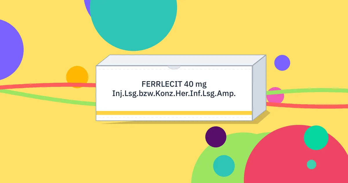 Symbolbild: Packung mit der Aufschrift FERRLECIT 40 mg Inj.Lsg.bzw.Konz.Her.Inf.Lsg.Amp. (PZN 03075346) – Verfügbarkeit und Bezug in Apotheken in Frankfurt am Main