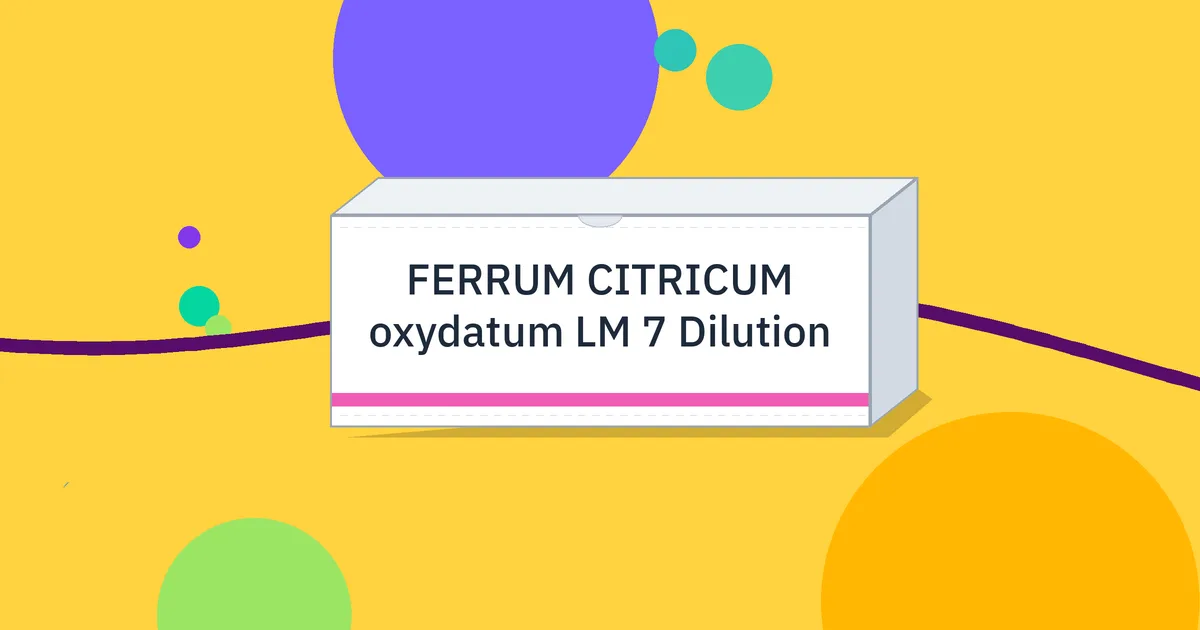 Symbolbild: Packung mit der Aufschrift FERRUM CITRICUM oxydatum LM 7 Dilution (PZN 12848385) – Verfügbarkeit und Bezug in Apotheken in Frankfurt am Main