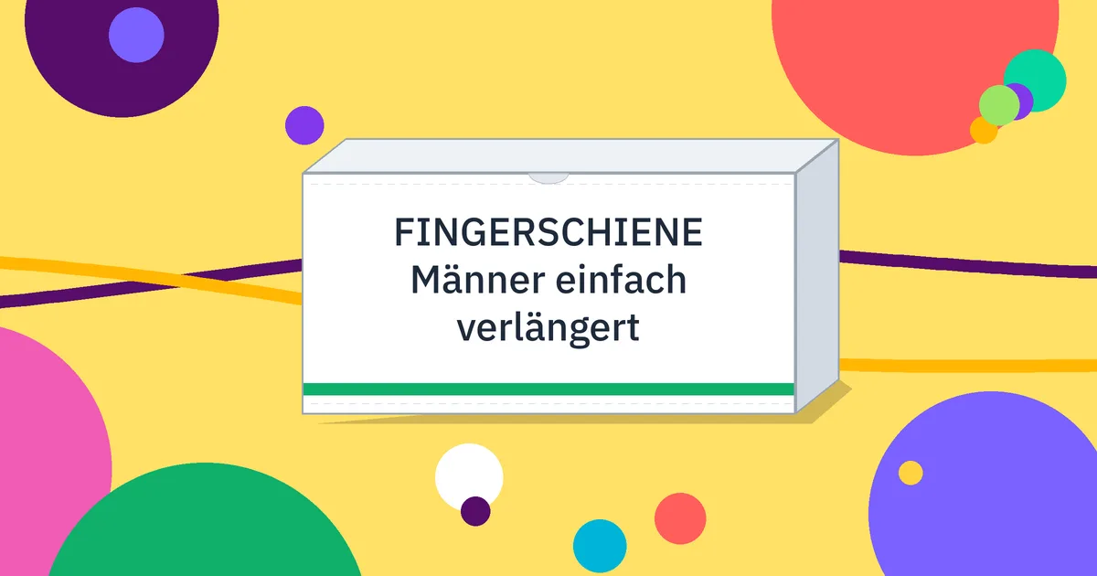 Symbolbild: Packung mit der Aufschrift FINGERSCHIENE Männer einfach verlängert (PZN 20187555) – Verfügbarkeit und Bezug in Apotheken in Frankfurt am Main