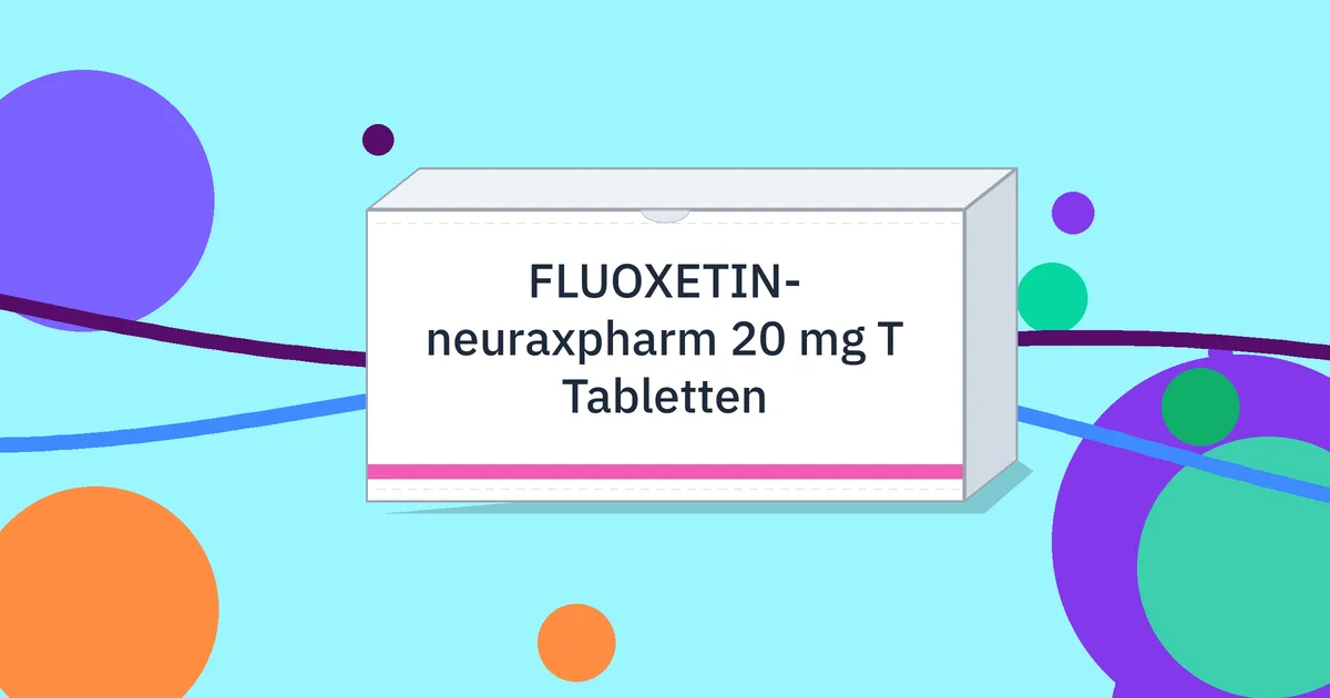 Symbolbild: Packung mit der Aufschrift FLUOXETIN-neuraxpharm 20 mg T Tabletten (PZN 01416056) – Verfügbarkeit und Bezug in Apotheken in Frankfurt am Main