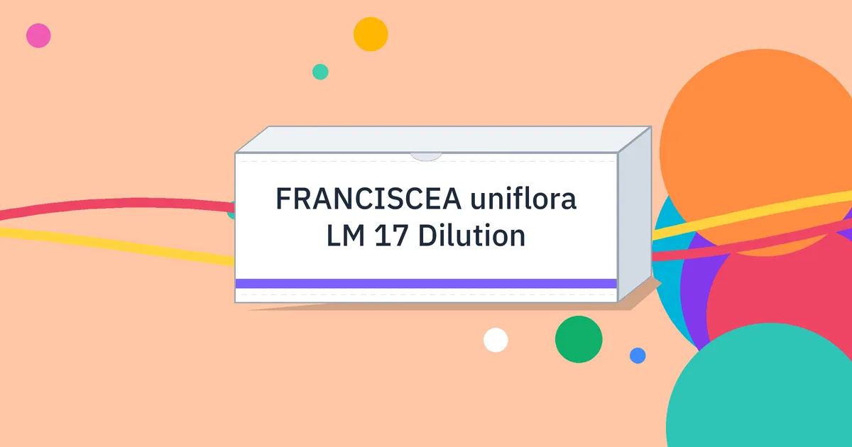 Symbolbild: Packung mit der Aufschrift FRANCISCEA uniflora LM 17 Dilution (PZN 13491181) – Verfügbarkeit und Bezug in Apotheken in Frankfurt am Main
