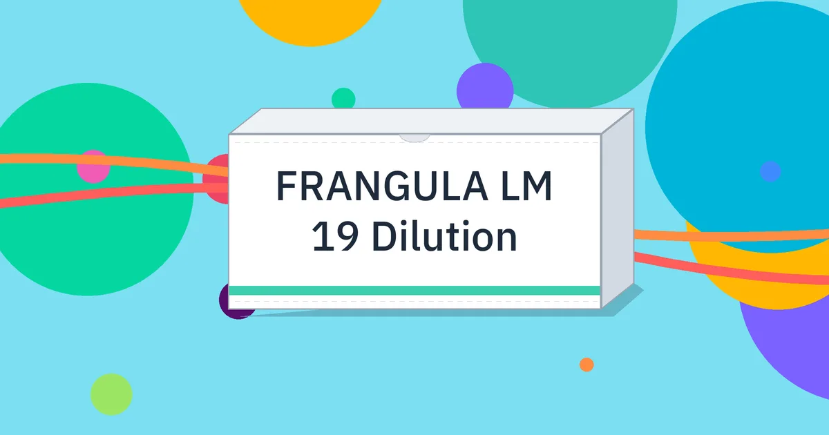 Symbolbild: Packung mit der Aufschrift FRANGULA LM 19 Dilution (PZN 12874483) – Verfügbarkeit und Bezug in Apotheken in Frankfurt am Main
