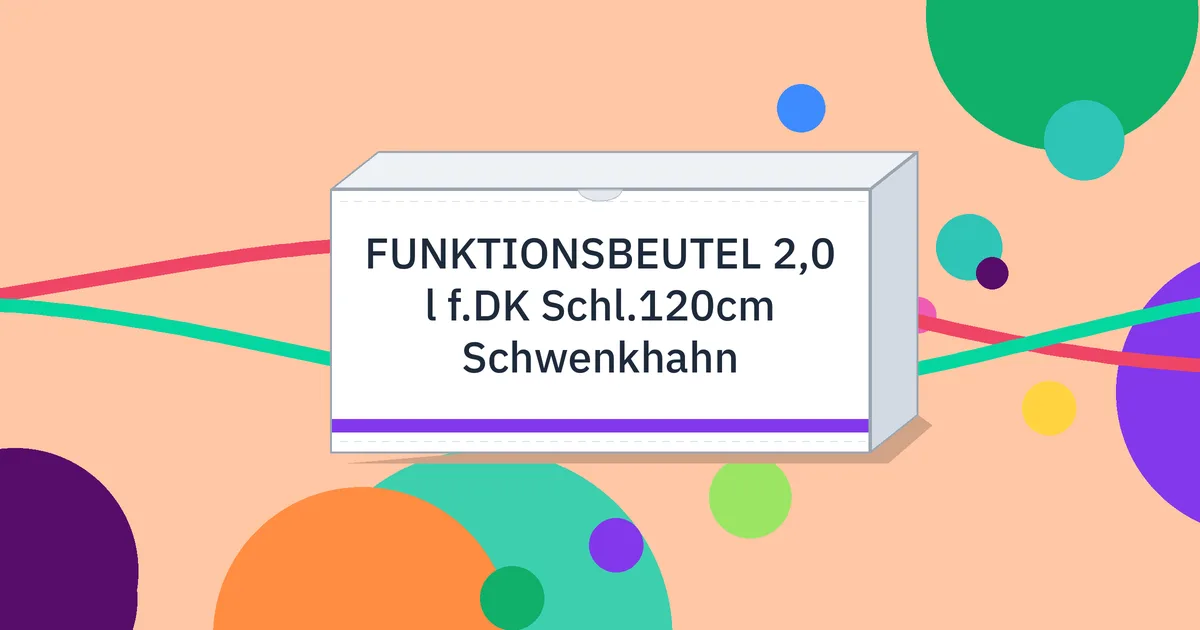 Symbolbild: Packung mit der Aufschrift FUNKTIONSBEUTEL 2,0 l f.DK Schl.120cm Schwenkhahn (PZN 06098081) – Verfügbarkeit und Bezug in Apotheken in Frankfurt am Main