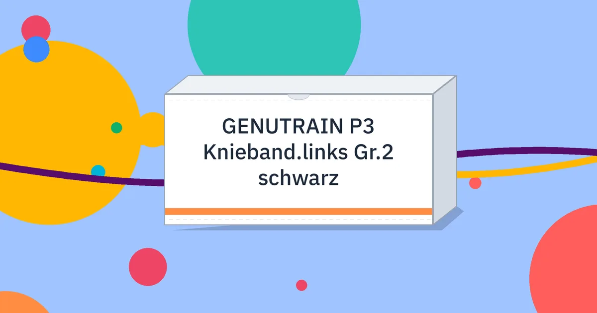 Symbolbild: Packung mit der Aufschrift GENUTRAIN P3 Knieband.links Gr.2 schwarz (PZN 07552180) – Verfügbarkeit und Bezug in Apotheken in Frankfurt am Main