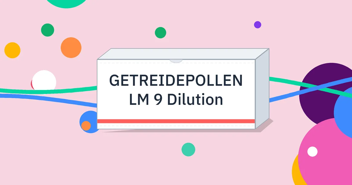 Symbolbild: Packung mit der Aufschrift GETREIDEPOLLEN LM 9 Dilution (PZN 12877582) – Verfügbarkeit und Bezug in Apotheken in Frankfurt am Main