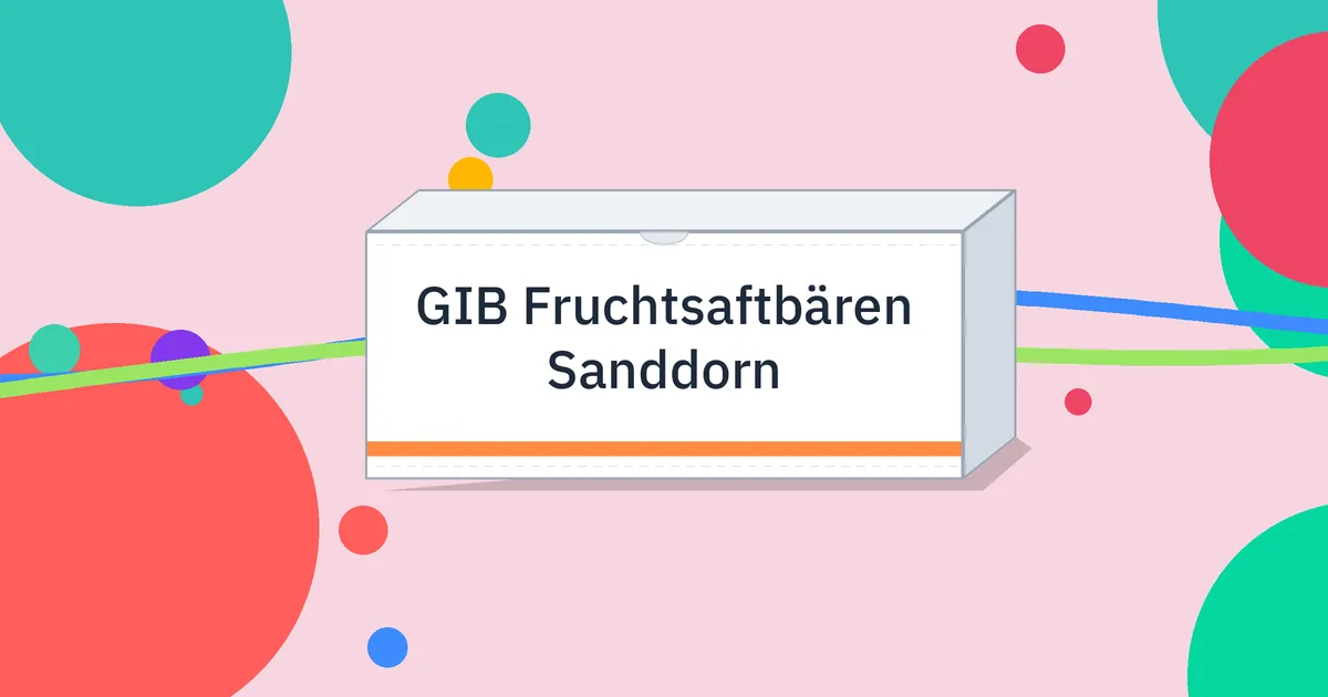 Symbolbild: Packung mit der Aufschrift GIB Fruchtsaftbären Sanddorn (PZN 18467945) – Verfügbarkeit und Bezug in Apotheken in Frankfurt am Main