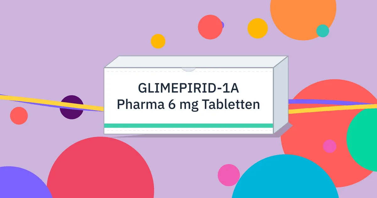 Symbolbild: Packung mit der Aufschrift GLIMEPIRID-1A Pharma 6 mg Tabletten (PZN 04537731) – Verfügbarkeit und Bezug in Apotheken in Frankfurt am Main