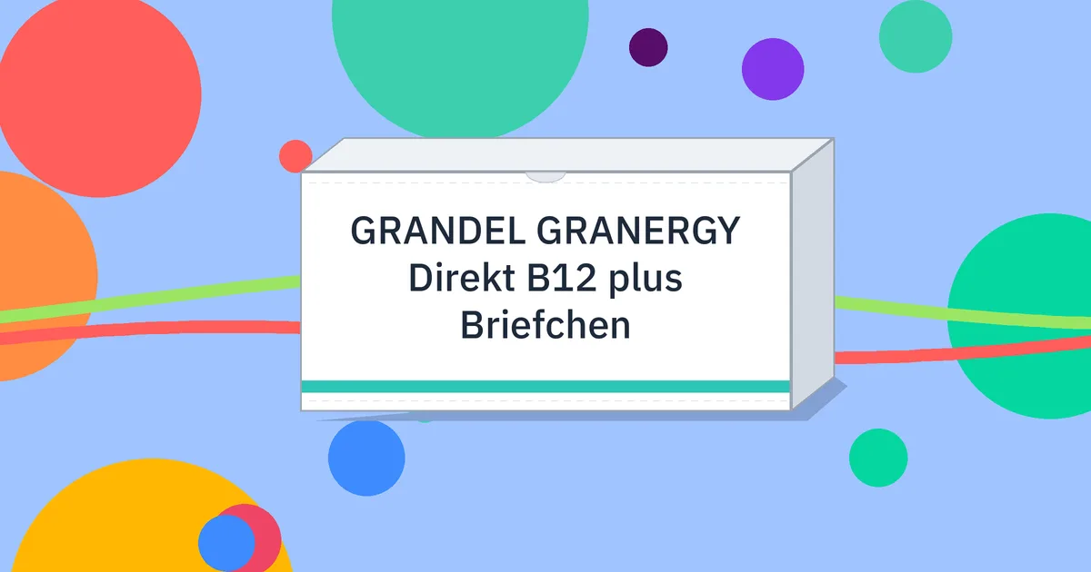 Symbolbild: Packung mit der Aufschrift GRANDEL GRANERGY Direkt B12 plus Briefchen (PZN 10303888) – Verfügbarkeit und Bezug in Apotheken in Frankfurt am Main