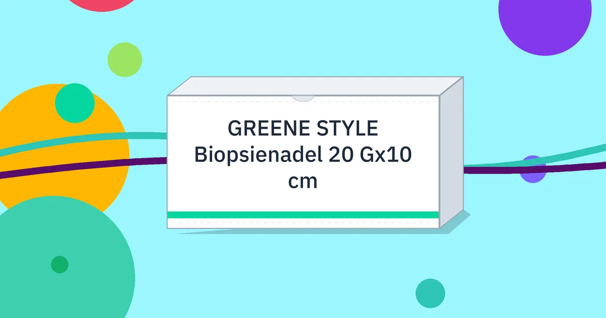 Symbolbild: Packung mit der Aufschrift GREENE STYLE Biopsienadel 20 Gx10 cm (PZN 00297773) – Verfügbarkeit und Bezug in Apotheken in Frankfurt am Main
