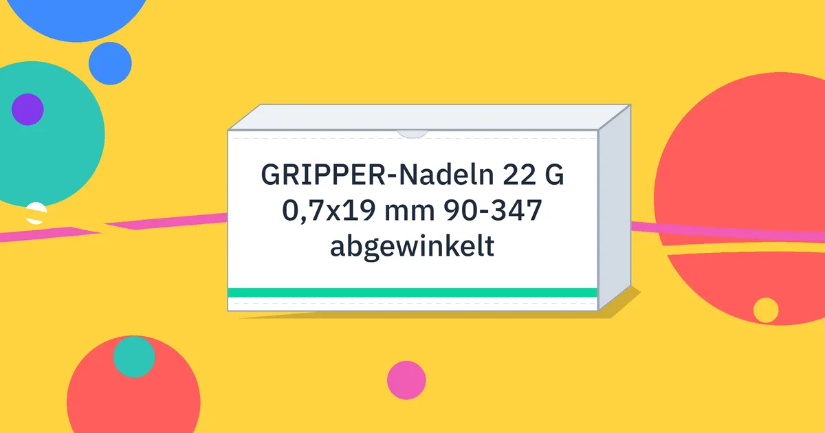 Symbolbild: Packung mit der Aufschrift GRIPPER-Nadeln 22 G 0,7x19 mm 90-347 abgewinkelt (PZN 14287057) – Verfügbarkeit und Bezug in Apotheken in Frankfurt am Main