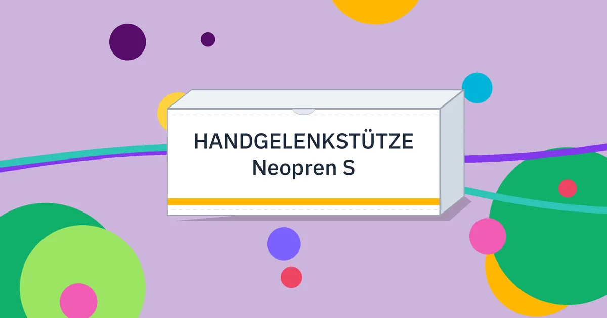 Symbolbild: Packung mit der Aufschrift HANDGELENKSTÜTZE Neopren S (PZN 19069974) – Verfügbarkeit und Bezug in Apotheken in Frankfurt am Main