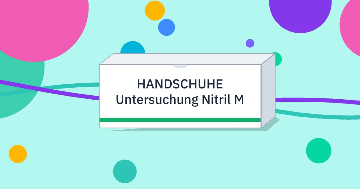 Symbolbild: Packung mit der Aufschrift HANDSCHUHE Untersuchung Nitril M (PZN 06892436) – Verfügbarkeit und Bezug in Apotheken in Frankfurt am Main