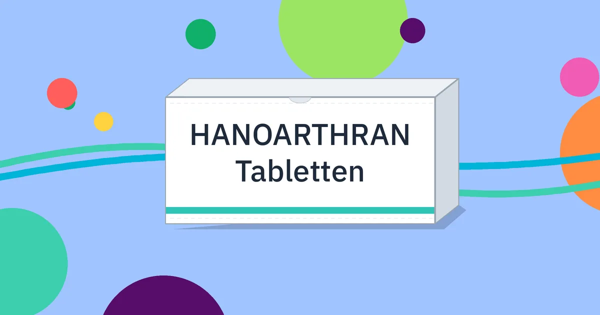 Symbolbild: Packung mit der Aufschrift HANOARTHRAN Tabletten (PZN 09268371) – Verfügbarkeit und Bezug in Apotheken in Frankfurt am Main