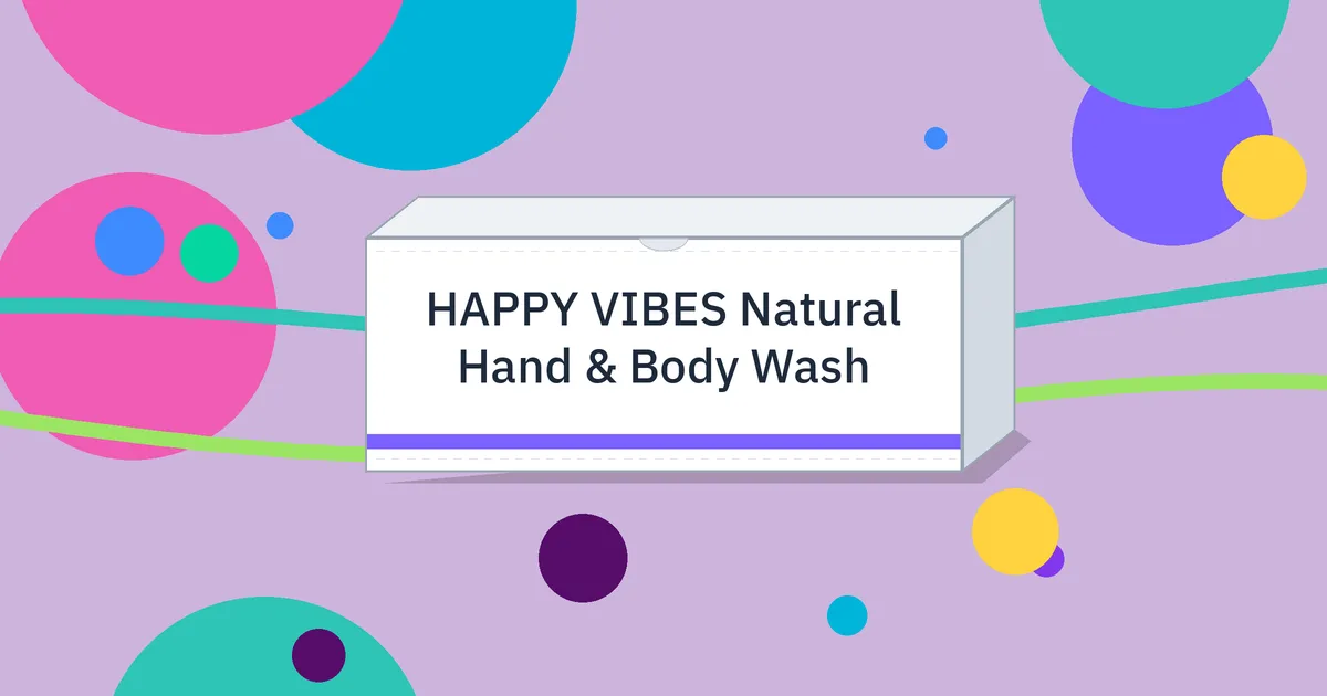 Symbolbild: Packung mit der Aufschrift HAPPY VIBES Natural Hand & Body Wash (PZN 19264115) – Verfügbarkeit und Bezug in Apotheken in Frankfurt am Main