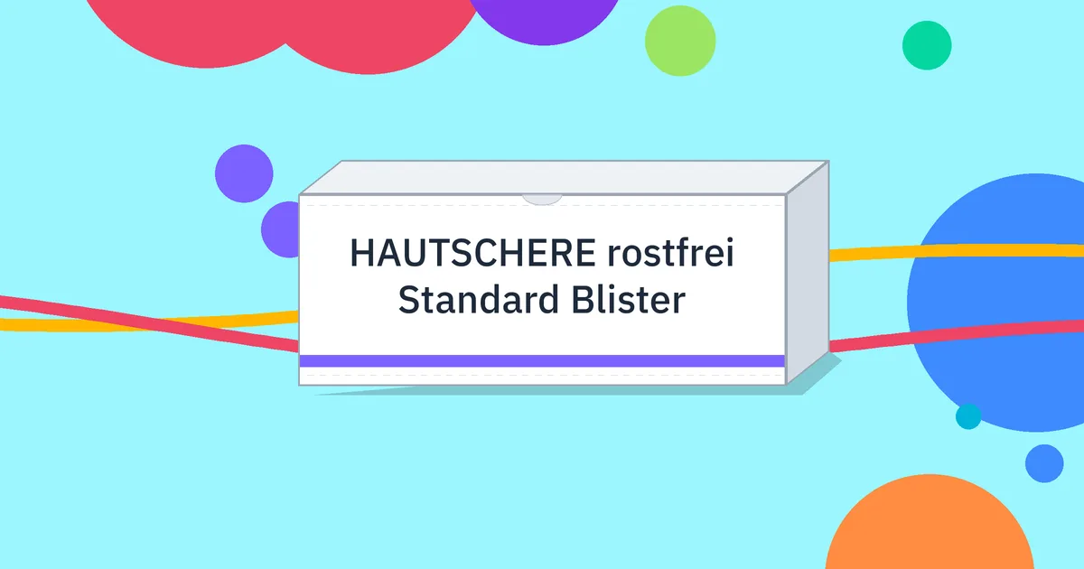 Symbolbild: Packung mit der Aufschrift HAUTSCHERE rostfrei Standard Blister (PZN 01570030) – Verfügbarkeit und Bezug in Apotheken in Frankfurt am Main