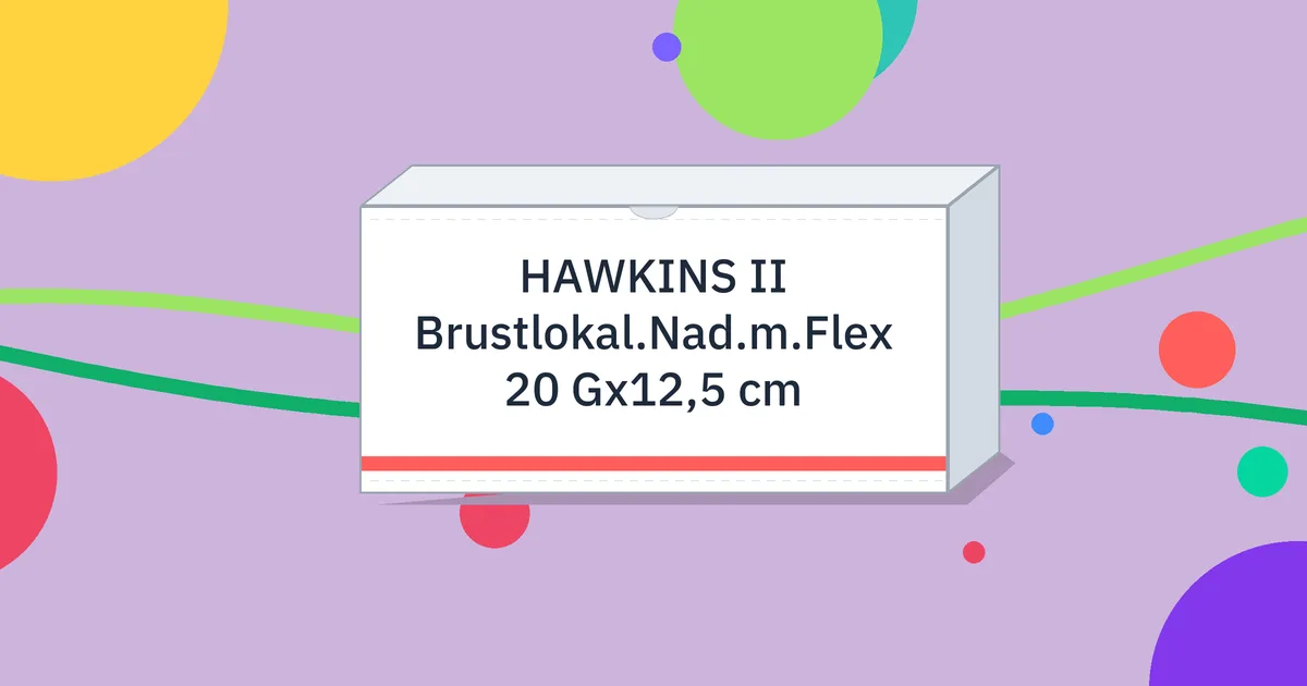 Symbolbild: Packung mit der Aufschrift HAWKINS II Brustlokal.Nad.m.Flex 20 Gx12,5 cm (PZN 06772152) – Verfügbarkeit und Bezug in Apotheken in Frankfurt am Main
