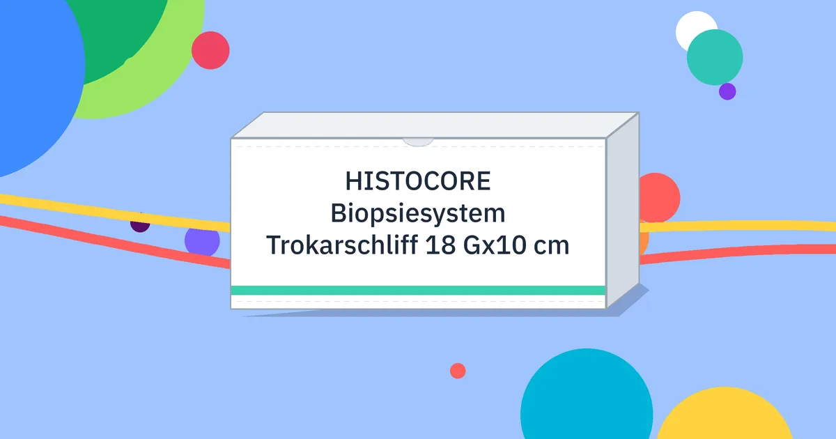 Symbolbild: Packung mit der Aufschrift HISTOCORE Biopsiesystem Trokarschliff 18 Gx10 cm (PZN 18794064) – Verfügbarkeit und Bezug in Apotheken in Frankfurt am Main