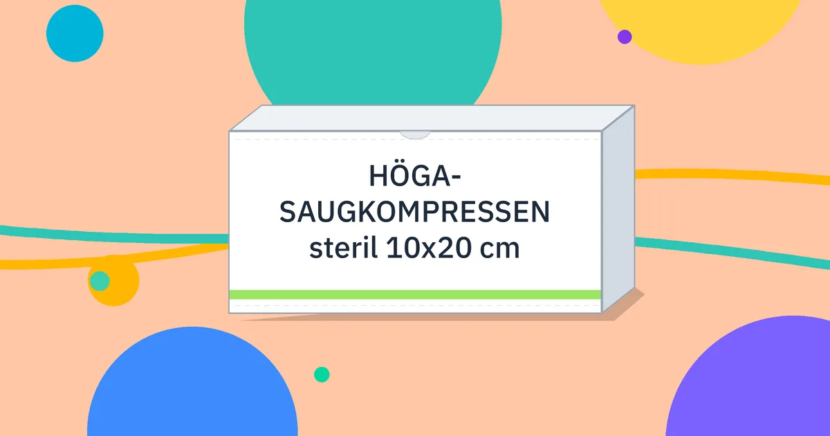 Symbolbild: Packung mit der Aufschrift HÖGA-SAUGKOMPRESSEN steril 10x20 cm (PZN 14017955) – Verfügbarkeit und Bezug in Apotheken in Frankfurt am Main