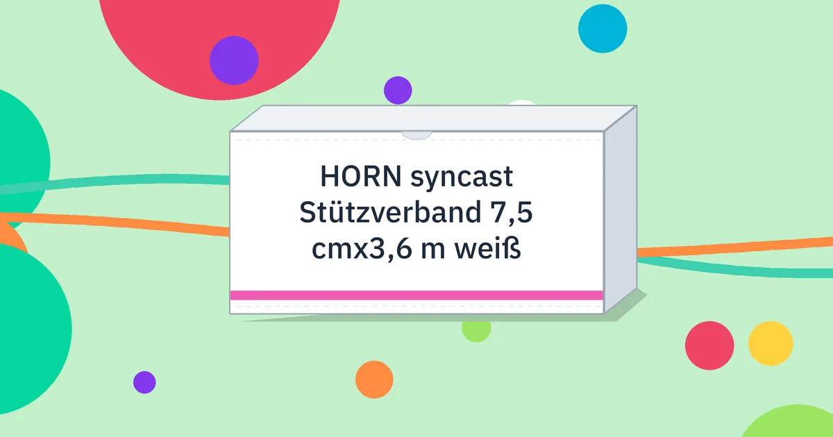 Symbolbild: Packung mit der Aufschrift HORN syncast Stützverband 7,5 cmx3,6 m weiß (PZN 04672340) – Verfügbarkeit und Bezug in Apotheken in Frankfurt am Main