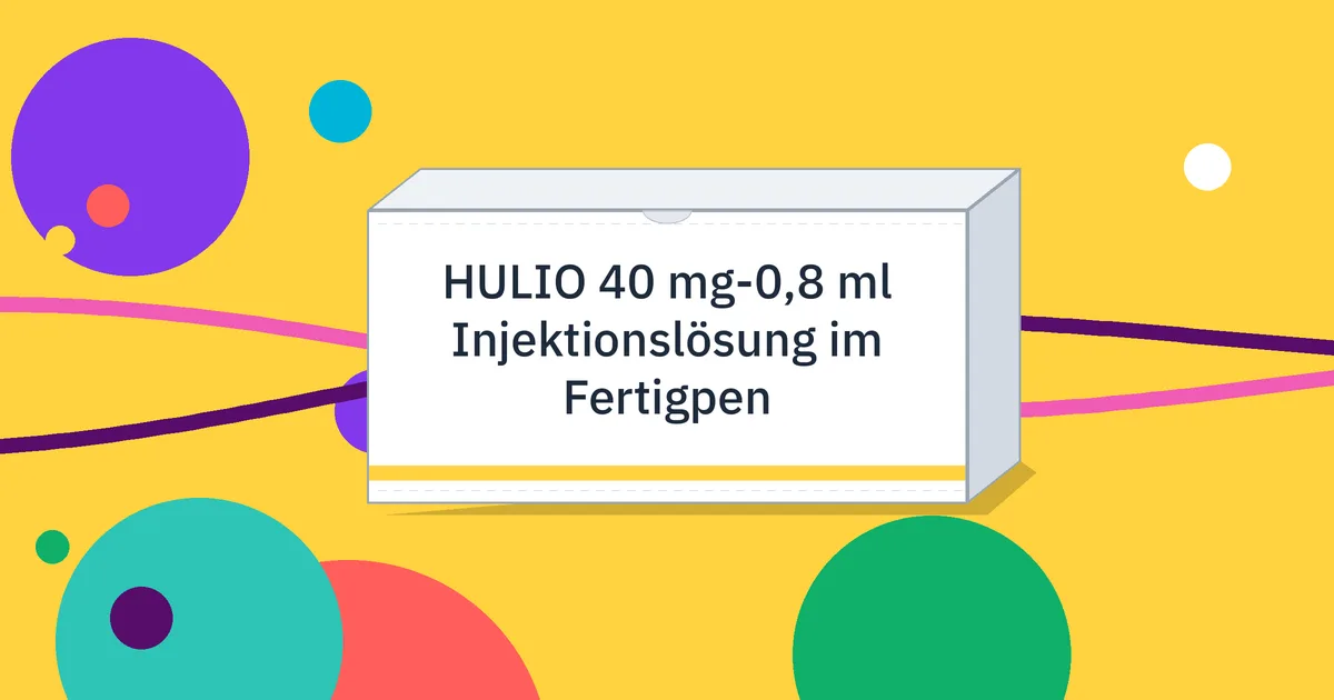 Symbolbild: Packung mit der Aufschrift HULIO 40 mg-0,8 ml Injektionslösung im Fertigpen (PZN 17147368) – Verfügbarkeit und Bezug in Apotheken in Frankfurt am Main