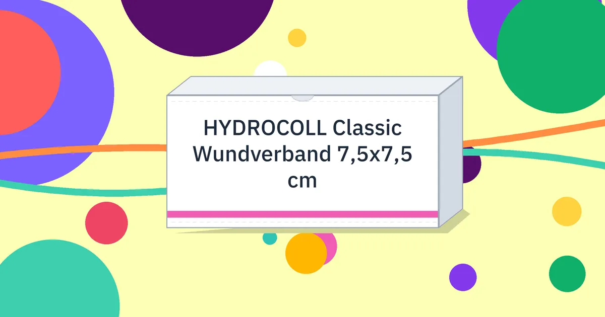 Symbolbild: Packung mit der Aufschrift HYDROCOLL Classic Wundverband 7,5x7,5 cm (PZN 20416151) – Verfügbarkeit und Bezug in Apotheken in Frankfurt am Main