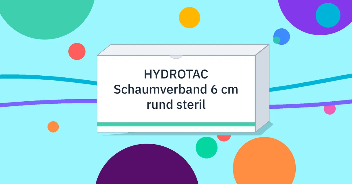 Symbolbild: Packung mit der Aufschrift HYDROTAC Schaumverband 6 cm rund steril (PZN 17928396) – Verfügbarkeit und Bezug in Apotheken in Frankfurt am Main