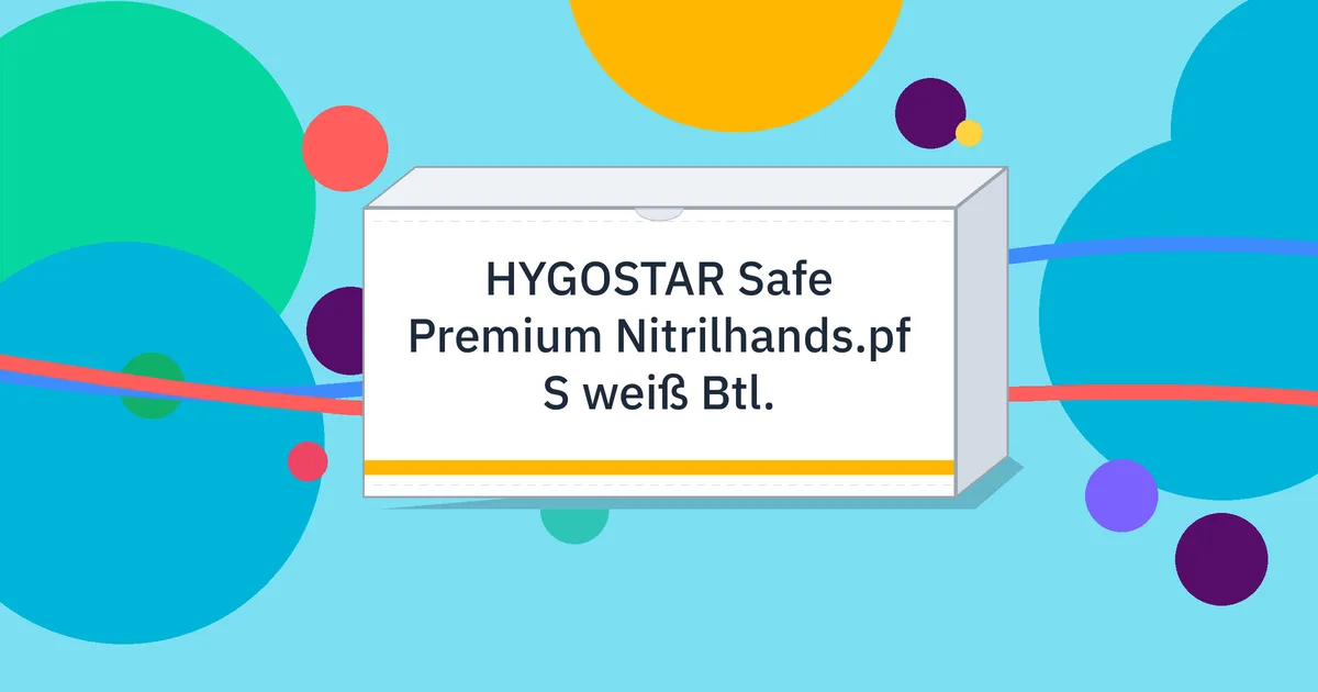Symbolbild: Packung mit der Aufschrift HYGOSTAR Safe Premium Nitrilhands.pf S weiß Btl. (PZN 20774755) – Verfügbarkeit und Bezug in Apotheken in Frankfurt am Main