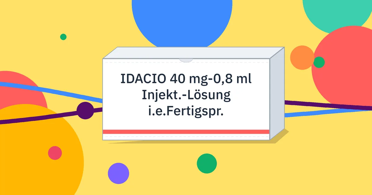 Symbolbild: Packung mit der Aufschrift IDACIO 40 mg-0,8 ml Injekt.-Lösung i.e.Fertigspr. (PZN 16146674) – Verfügbarkeit und Bezug in Apotheken in Frankfurt am Main