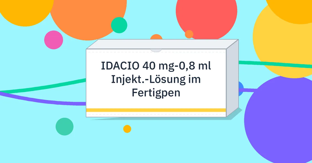 Symbolbild: Packung mit der Aufschrift IDACIO 40 mg-0,8 ml Injekt.-Lösung im Fertigpen (PZN 16206241) – Verfügbarkeit und Bezug in Apotheken in Frankfurt am Main