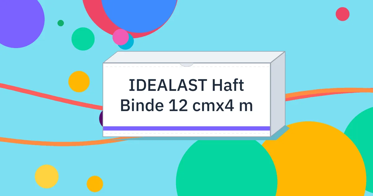 Symbolbild: Packung mit der Aufschrift IDEALAST Haft Binde 12 cmx4 m (PZN 11318550) – Verfügbarkeit und Bezug in Apotheken in Frankfurt am Main