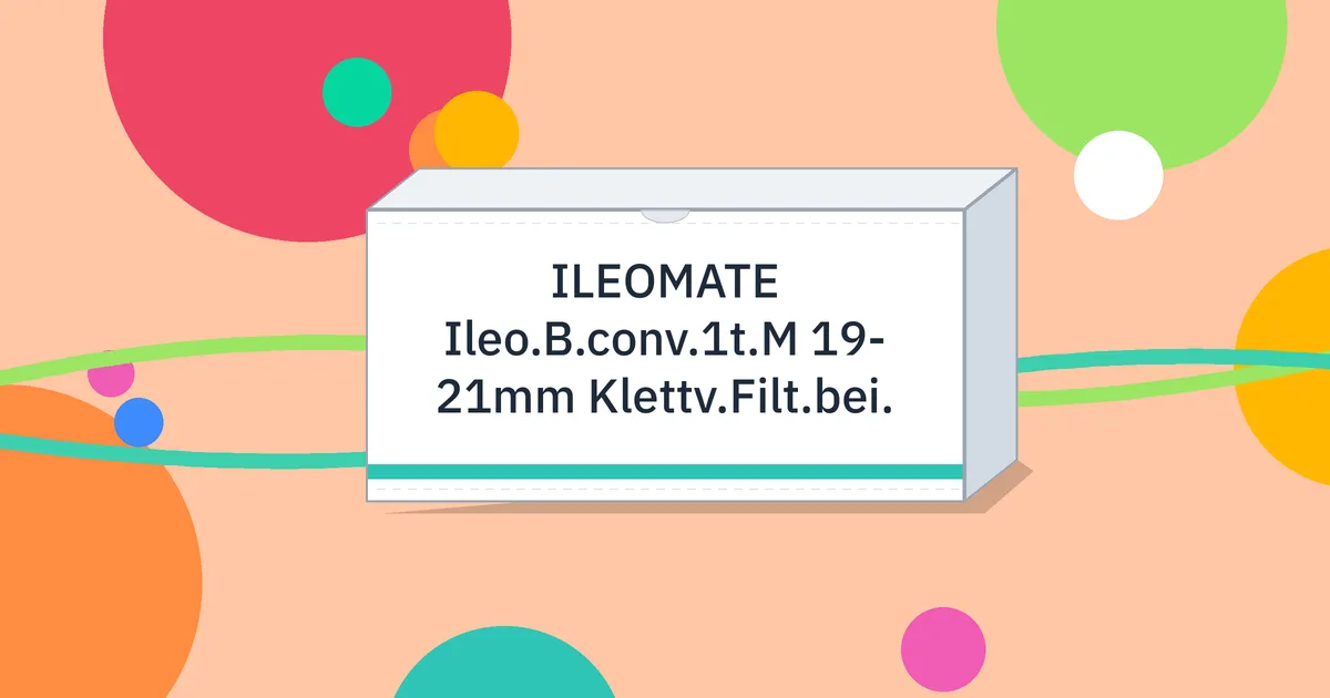 Symbolbild: Packung mit der Aufschrift ILEOMATE Ileo.B.conv.1t.M 19-21mm Klettv.Filt.bei. (PZN 03377136) – Verfügbarkeit und Bezug in Apotheken in Frankfurt am Main