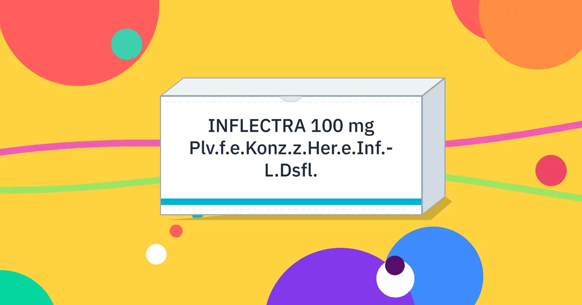 Symbolbild: Packung mit der Aufschrift INFLECTRA 100 mg Plv.f.e.Konz.z.Her.e.Inf.-L.Dsfl. (PZN 15267418) – Verfügbarkeit und Bezug in Apotheken in Frankfurt am Main