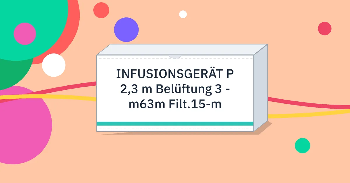 Symbolbild: Packung mit der Aufschrift INFUSIONSGERÄT P 2,3 m Belüftung 3 -m63m Filt.15-m (PZN 17487785) – Verfügbarkeit und Bezug in Apotheken in Frankfurt am Main