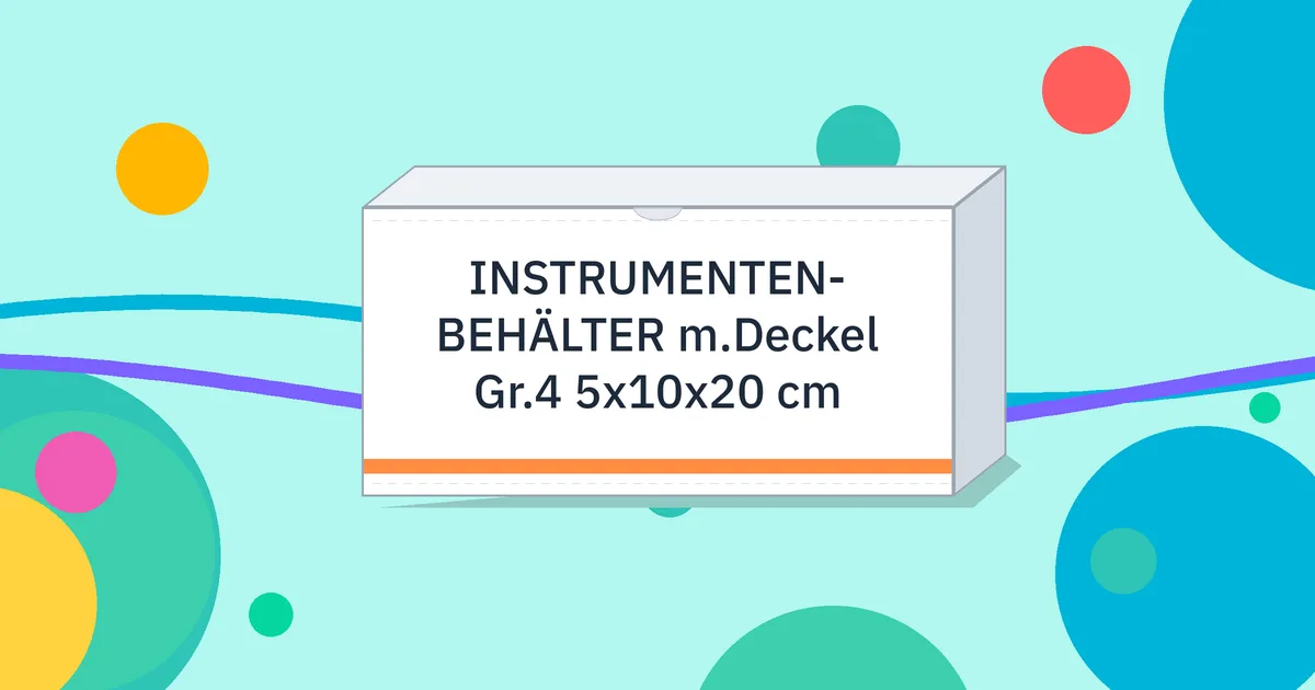 Symbolbild: Packung mit der Aufschrift INSTRUMENTEN-BEHÄLTER m.Deckel Gr.4 5x10x20 cm (PZN 19624683) – Verfügbarkeit und Bezug in Apotheken in Frankfurt am Main