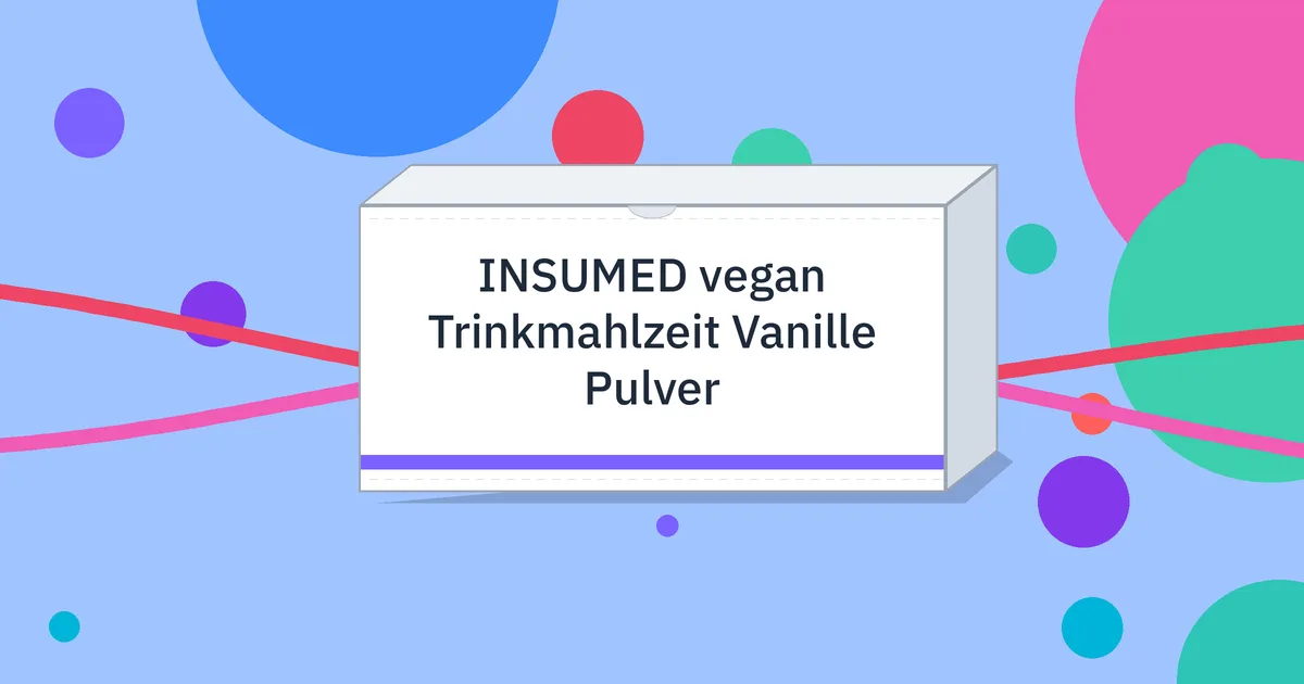 Symbolbild: Packung mit der Aufschrift INSUMED vegan Trinkmahlzeit Vanille Pulver (PZN 16655660) – Verfügbarkeit und Bezug in Apotheken in Frankfurt am Main