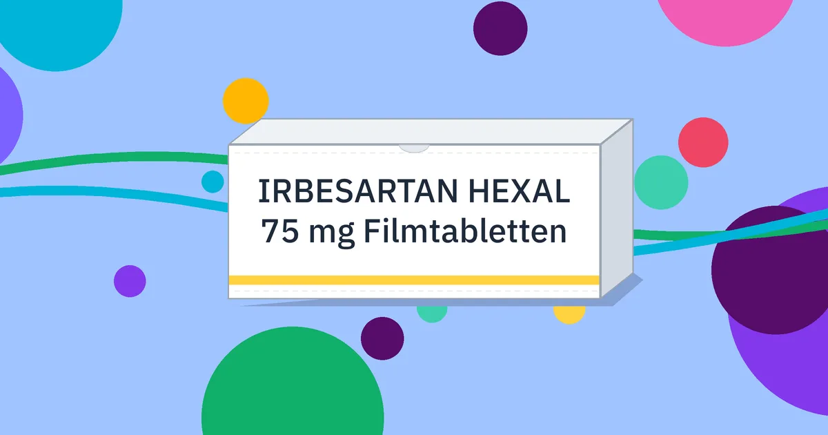 Symbolbild: Packung mit der Aufschrift IRBESARTAN HEXAL 75 mg Filmtabletten (PZN 09671919) – Verfügbarkeit und Bezug in Apotheken in Frankfurt am Main