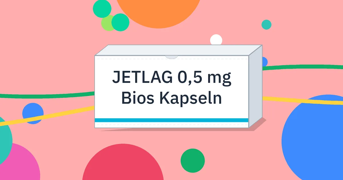 Symbolbild: Packung mit der Aufschrift JETLAG 0,5 mg Bios Kapseln (PZN 10523093) – Verfügbarkeit und Bezug in Apotheken in Frankfurt am Main