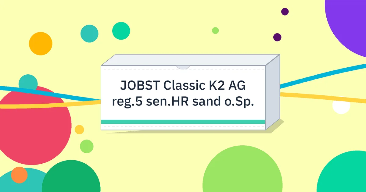 Symbolbild: Packung mit der Aufschrift JOBST Classic K2 AG reg.5 sen.HR sand o.Sp. (PZN 17960164) – Verfügbarkeit und Bezug in Apotheken in Frankfurt am Main